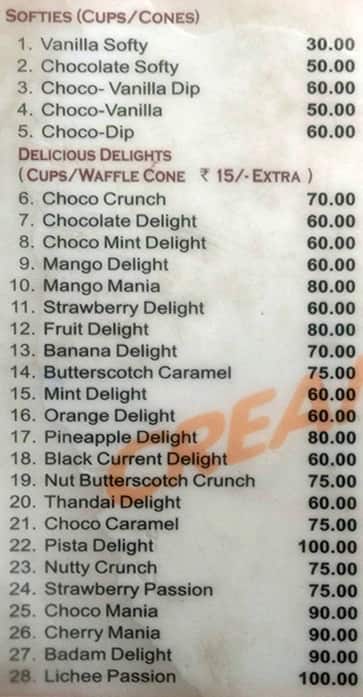 Menu at Creamy Inn, Chennai