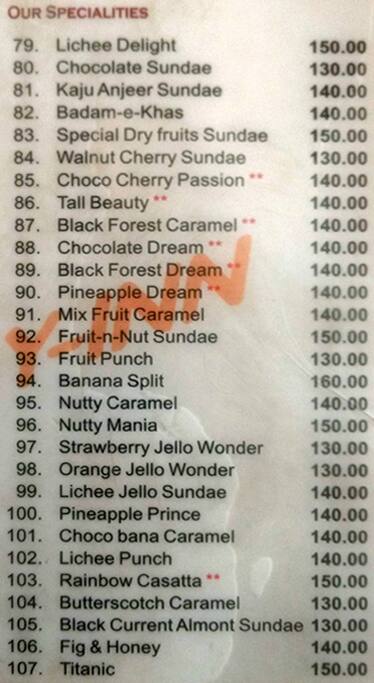 Menu at Creamy Inn, Chennai