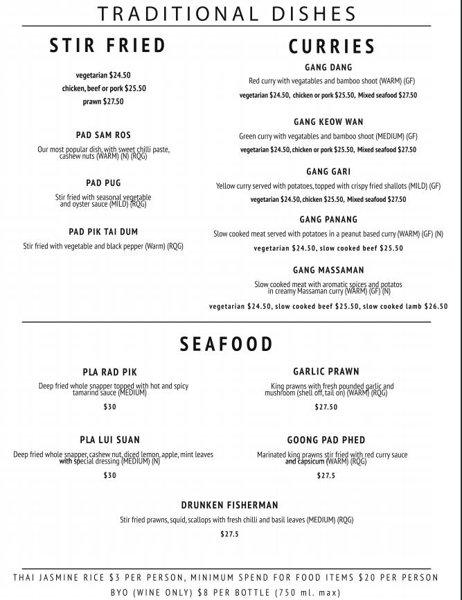 Menu at Sawadee cafe, Auckland