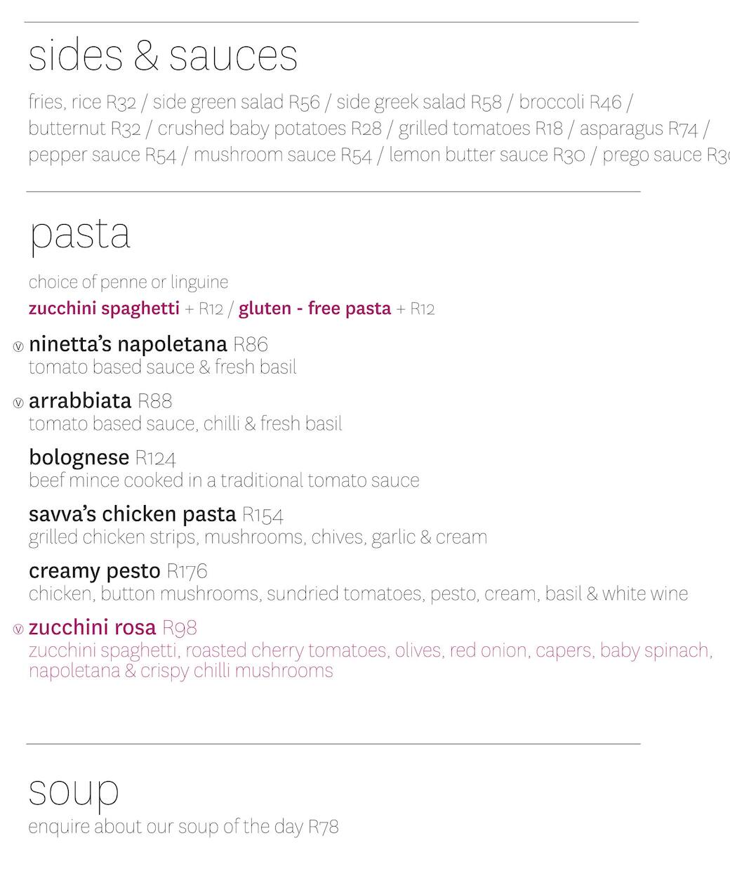 Menu at tashas Menlyn Maine restaurant, Pretoria, Ext2