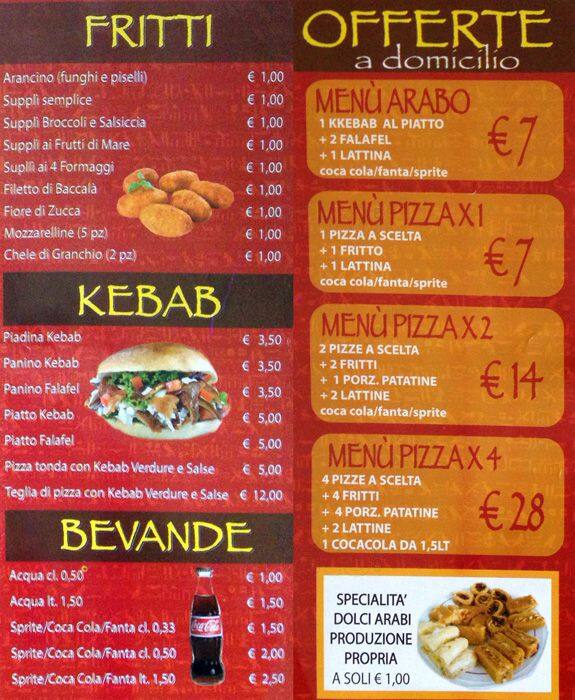 Menu at Cleopatra restaurant, Rome