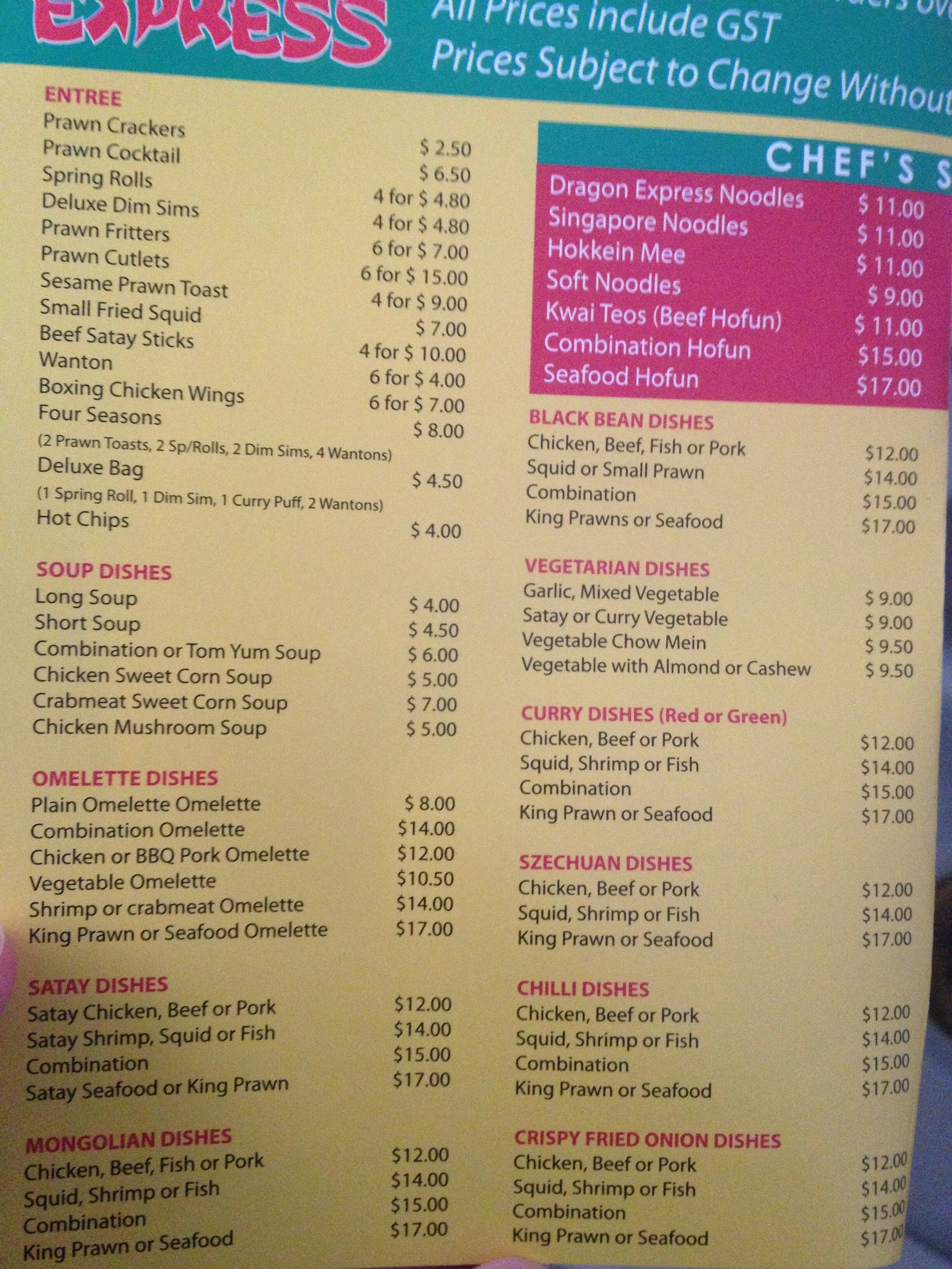 Menu at Sam Express Chinese Kitchen fast food, Kewdale