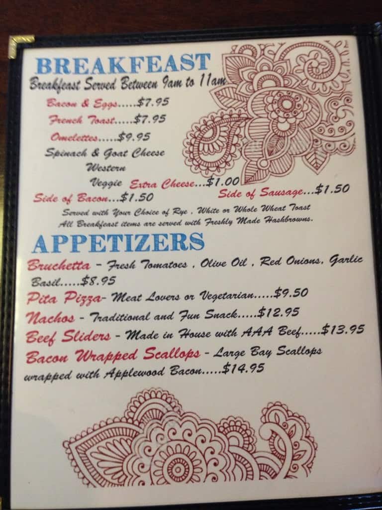 Menu au The Hidden Gem Bistro café, Athabasca