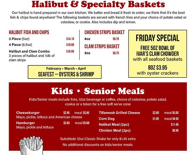 Menu at Mike's Drive-In restaurant, Oregon City