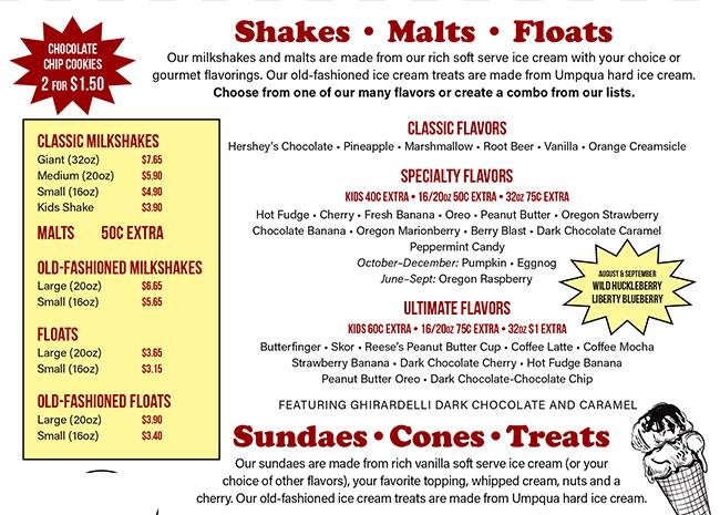 Menu at Mike's Drive-In restaurant, Oregon City