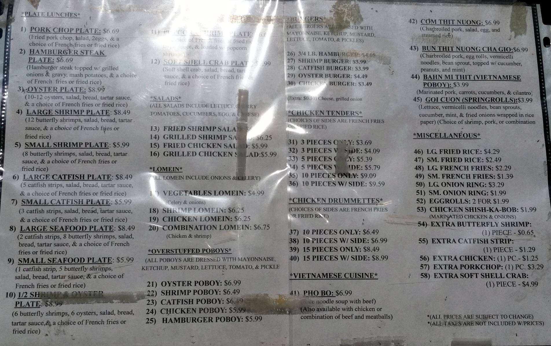 Menu at BC Seafood & PoBoy restaurant, Abbeville