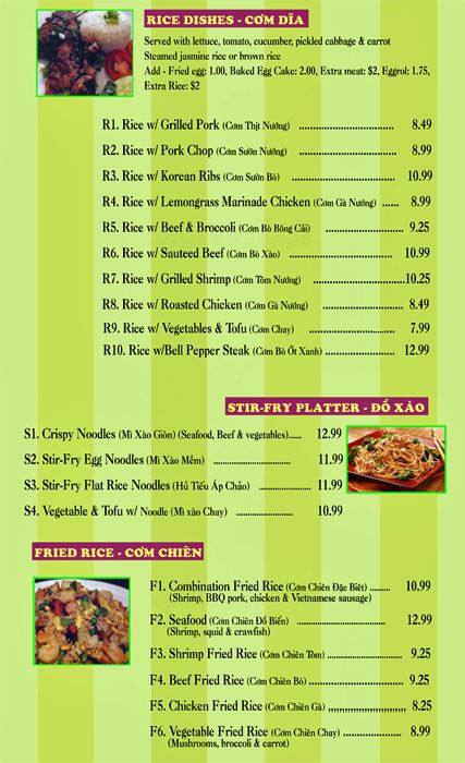 Menu at Pho King restaurant, Metairie, 18th St