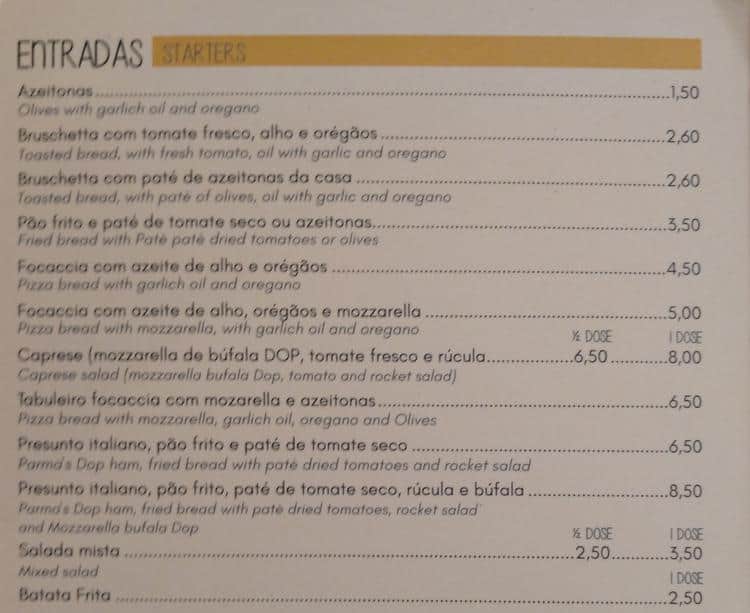 Menu at Da Mattia Pizzeria Italiana, Porto