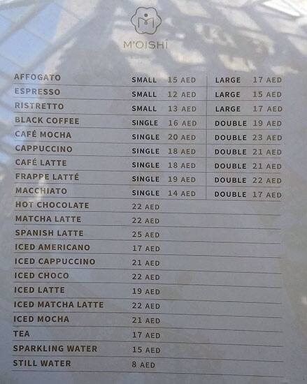 Menu at Moishi desserts, Dubai, The Outlet Village by Meraas