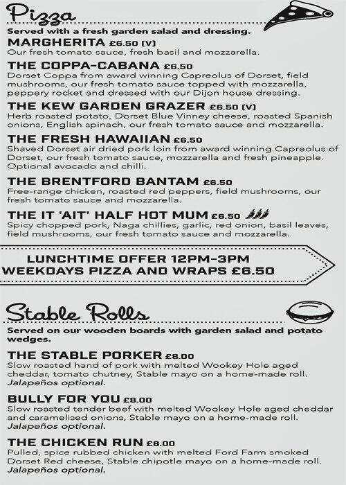 Menu at The Stable restaurant, Brentford, 12