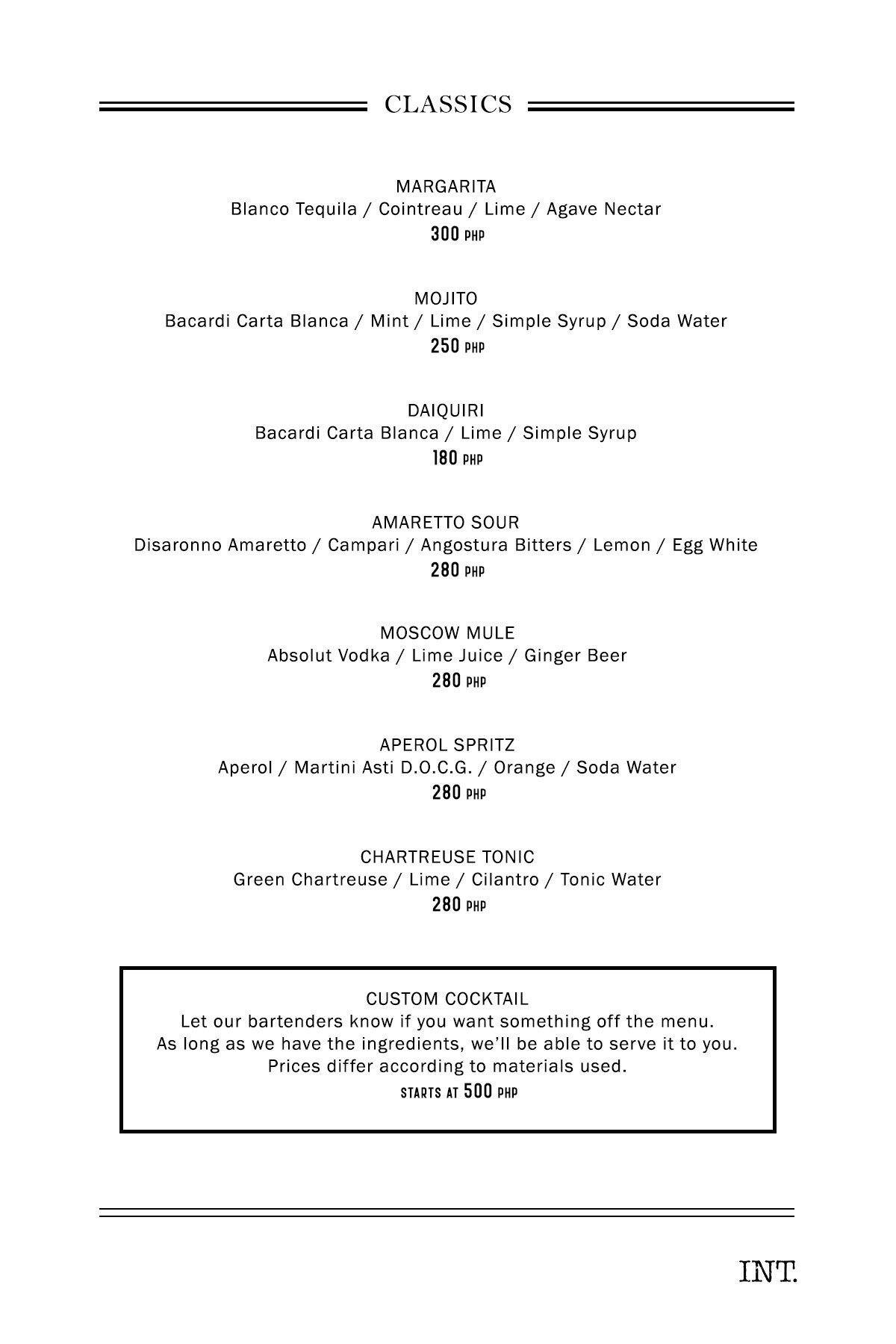 Menu at INT. pub & bar, Quezon City