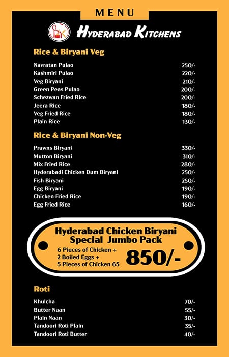 Menu at Hyderabad Kitchens, Guwahati