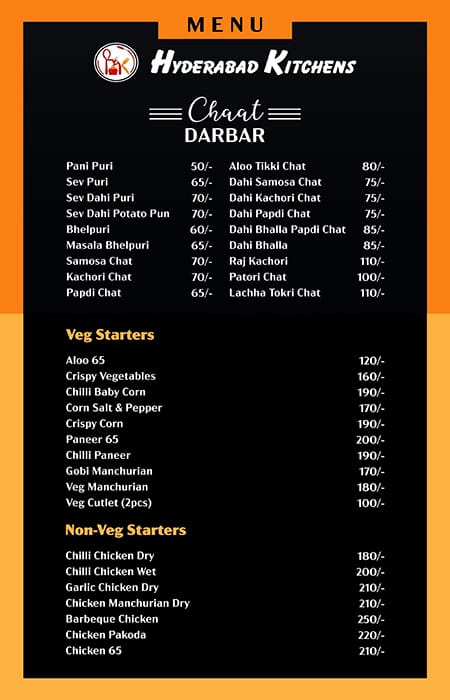 Menu at Hyderabad Kitchens, Guwahati