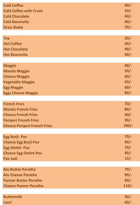 Menu of Cafe Delicious, Sinhgad Road, Pune