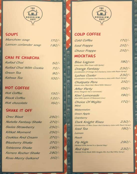 Menu at The Bungalow Cafe Adajan, Surat