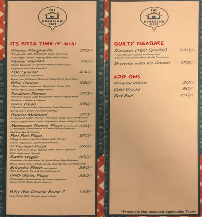 Menu at The Bungalow Cafe Adajan, Surat