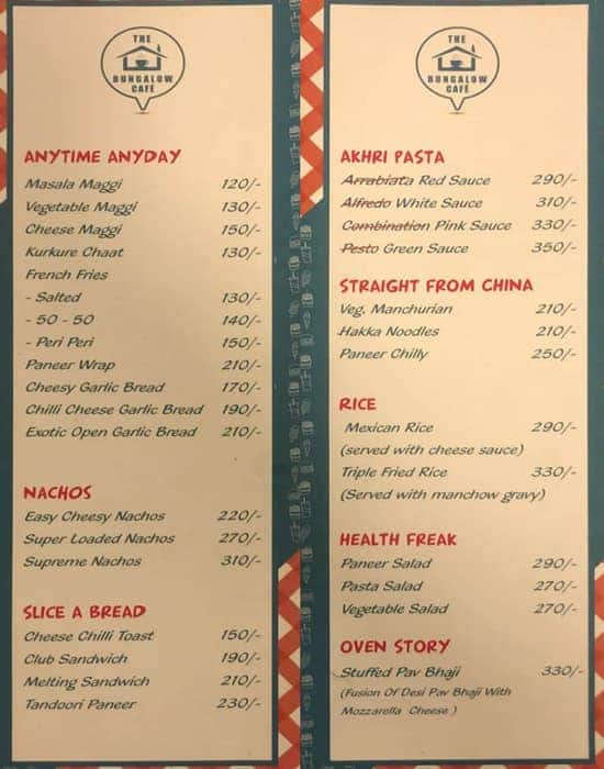 Menu of The Bungalow Cafe Adajan Gam Surat