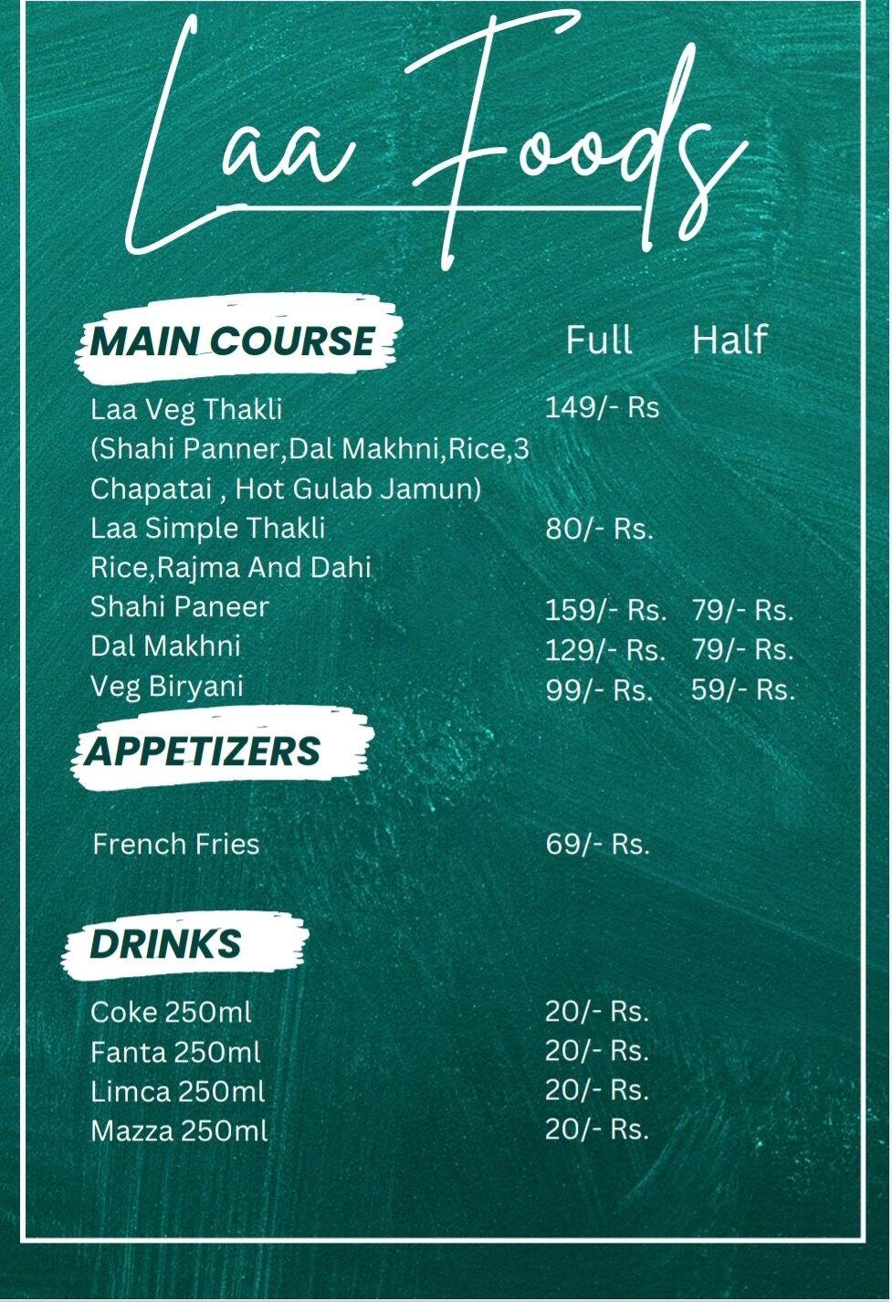 Menu of Laa Foods, Rajguru Nagar, Ludhiana