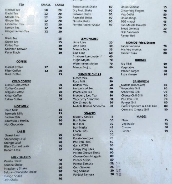 Menu of Tea Day, Rajajinagar, Bangalore