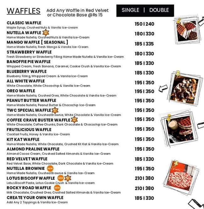 Menu of The Waffle Co., Sector 66, Gurgaon