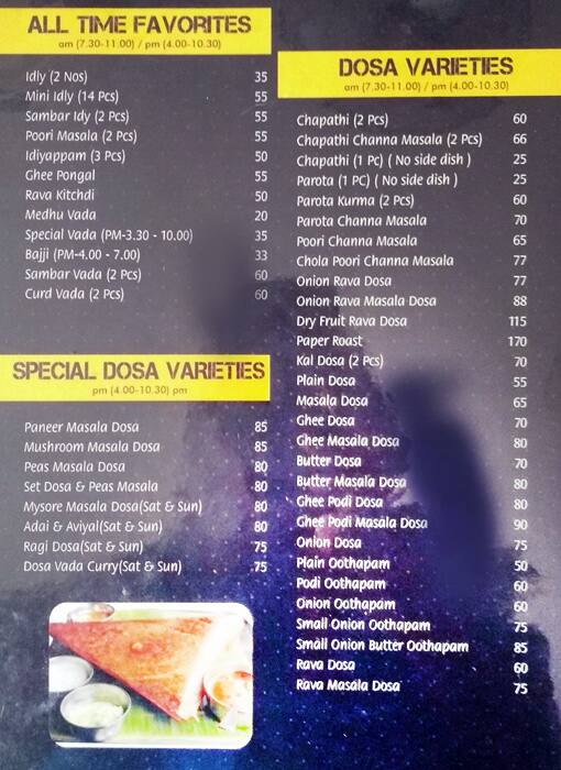 Menu at Hotel Prasan Sandeepha, Chennai
