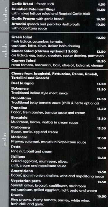 Menu at Charing Cross Pizza restaurant, Waverley