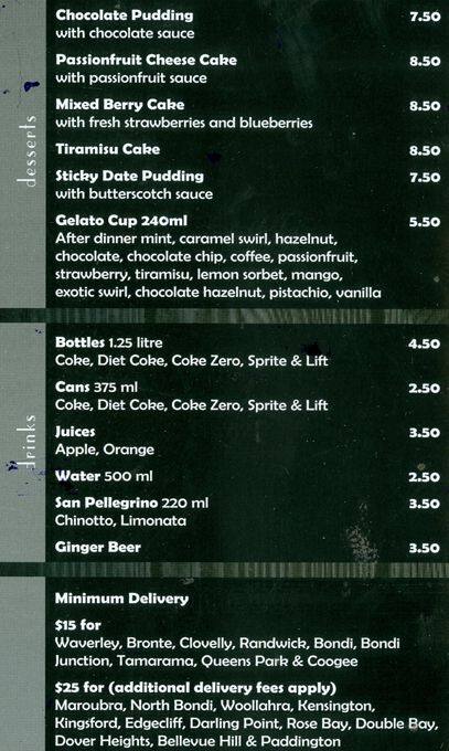 Menu at Charing Cross Pizza restaurant, Waverley