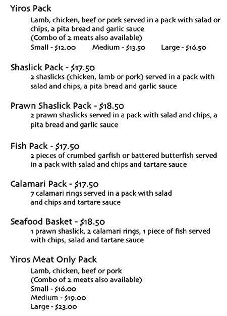 Menu at Lamb Spit BBQ, Semaphore