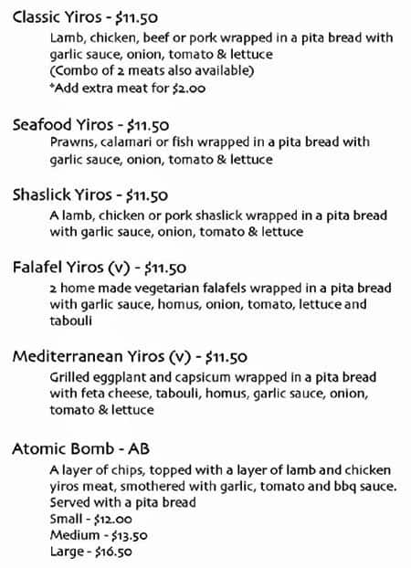 Menu at Lamb Spit BBQ, Semaphore