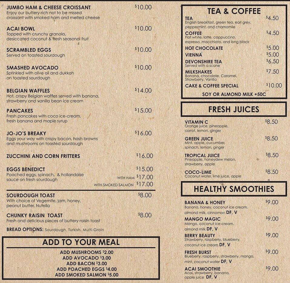 Menu at Jo Jo’s steakhouse, Brisbane City, 130 Queen St