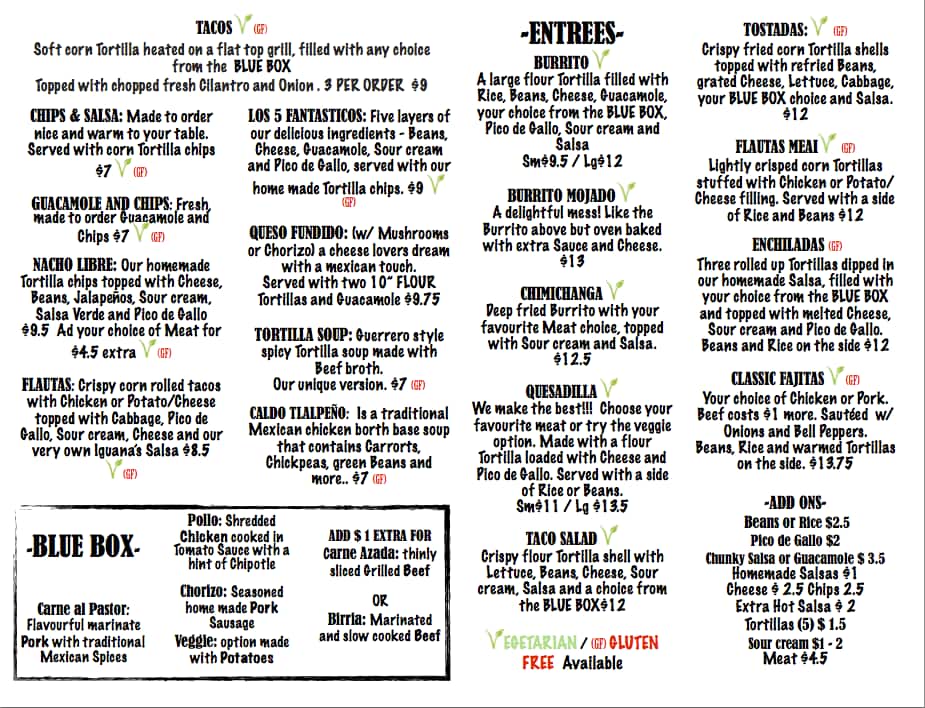 Menu at Iguanas Mexican Grill restaurant, Powell River