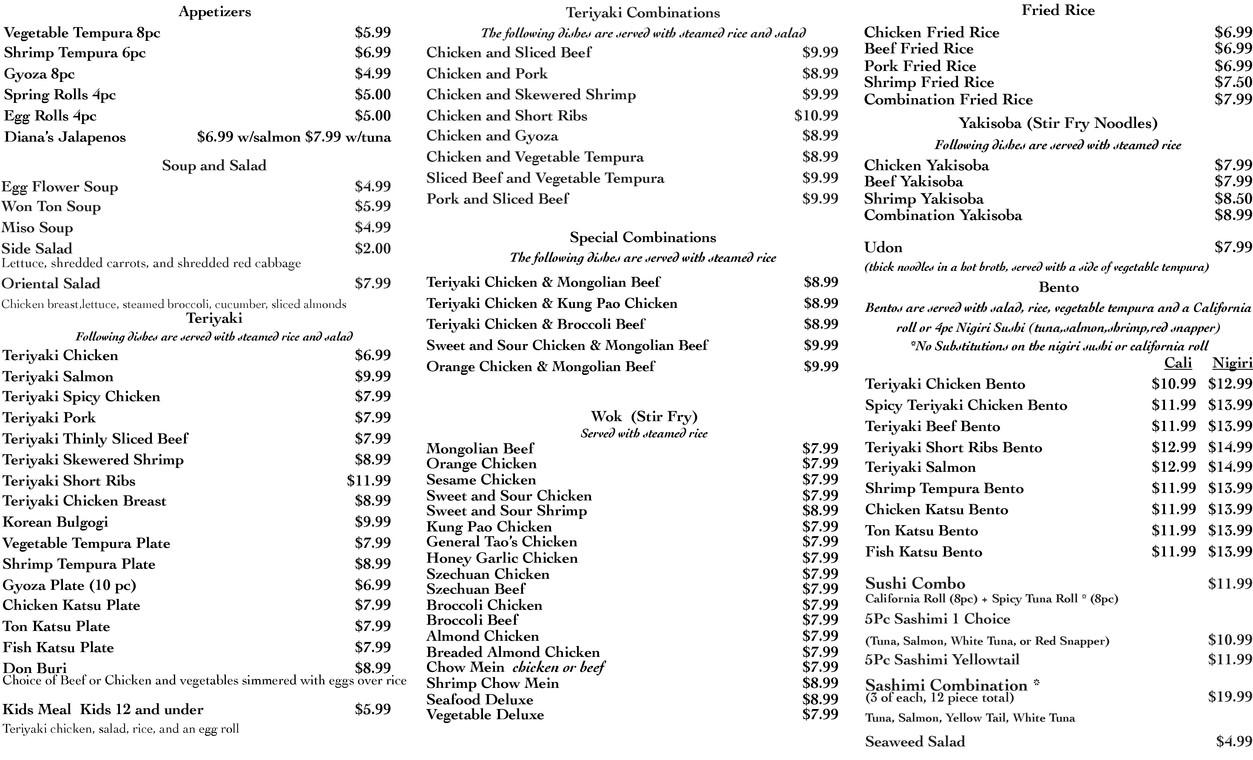 Menu at Happy Bento restaurant, Puyallup, 168th St E #103