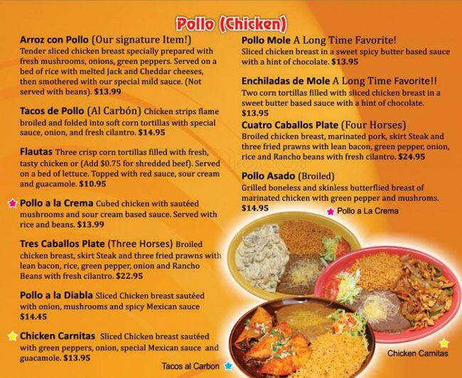 Menu at Los Potrillos Mexican Restaurant, Camas
