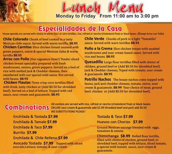 Menu at Los Potrillos Mexican Restaurant, Camas