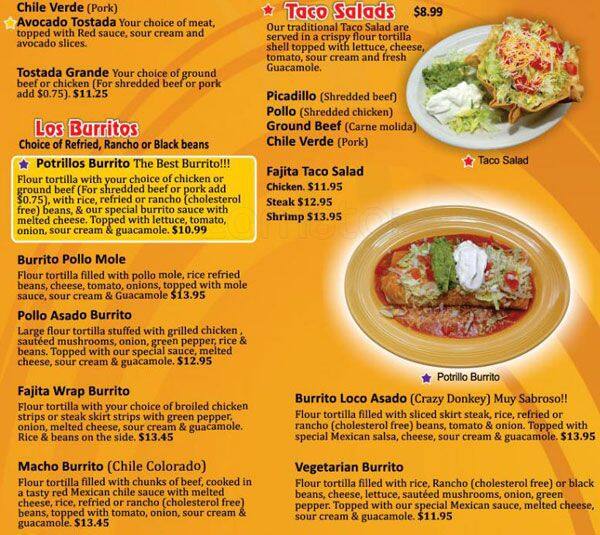 Menu at Los Potrillos Mexican Restaurant, Camas