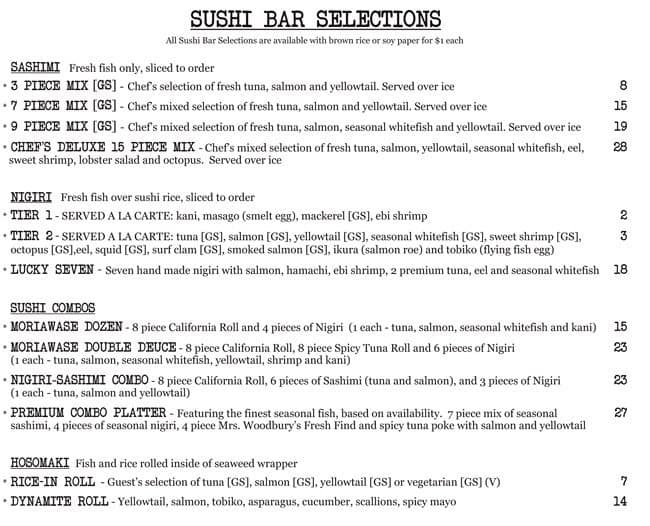 Menu at The Cowfish Sushi Burger Bar, Charlotte