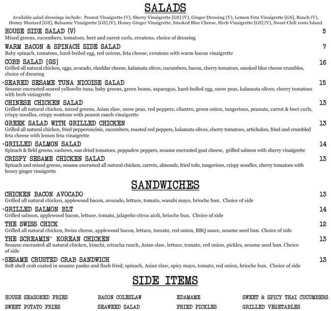 Menu at The Cowfish Sushi Burger Bar, Charlotte