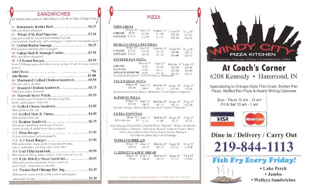 Menu at Windy City Pizza Kitchen restaurant, Hammond