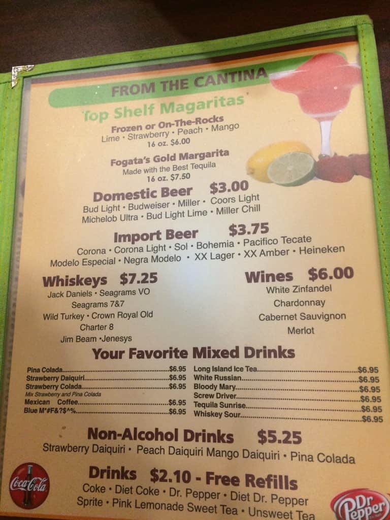 Menu at La Fogata restaurant, Arcadia, 594 Gap Farms Rd