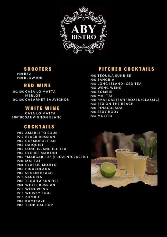 Menu at ABY Bistro pub & bar, Pasay, Five E-com Center MOA
