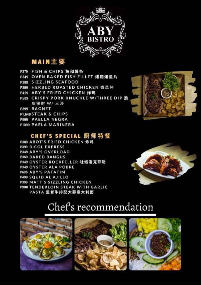 Menu at ABY Bistro pub & bar, Pasay, Five E-com Center MOA