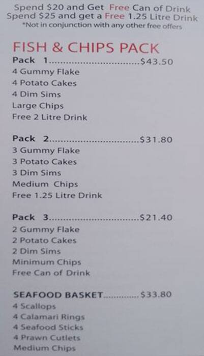 Menu at Off The Boat Fish & Chippery restaurant, Cranbourne North