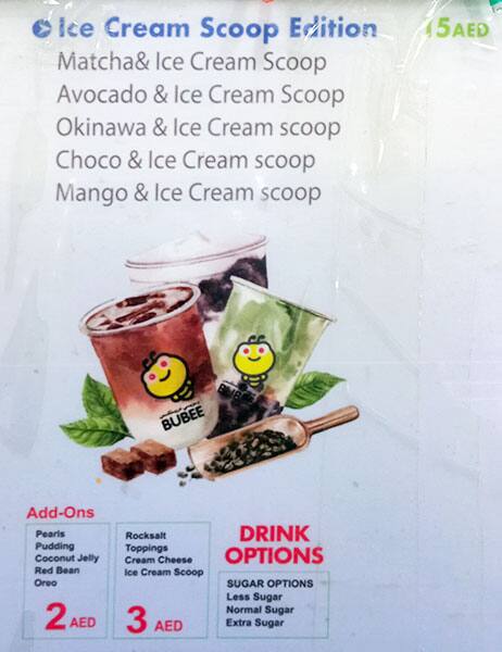 Menu at Bubee Drinks Cafe, Dubai, Razooki Building - Al NahdaAl