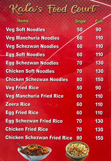 Menu of Kala's Food Corner, Suraram, Hyderabad