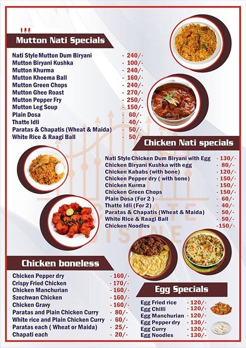 Menu of The Back Gate Cuisine, Jalahalli, Bangalore