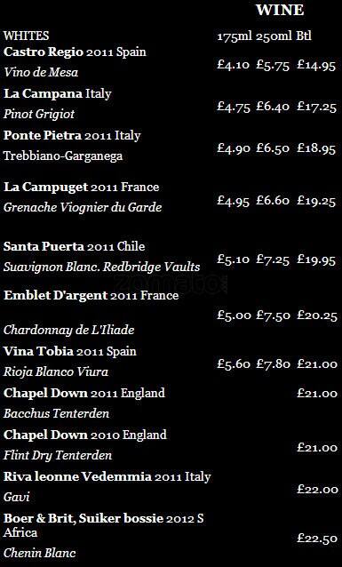 Menu at The Three Stags pub & bar, London, 67-69 Kennington Rd