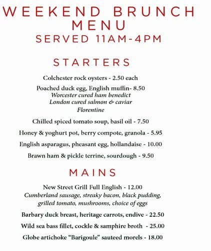 Menu at Old Bengal Bar, London