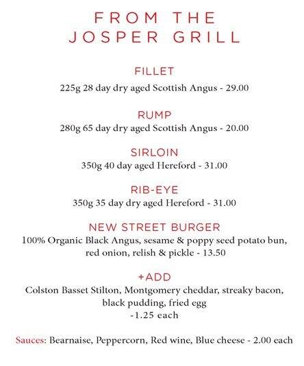 Menu at Old Bengal Bar, London