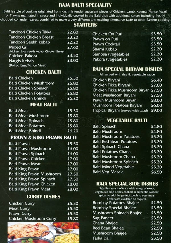 Raja Prato Menu
