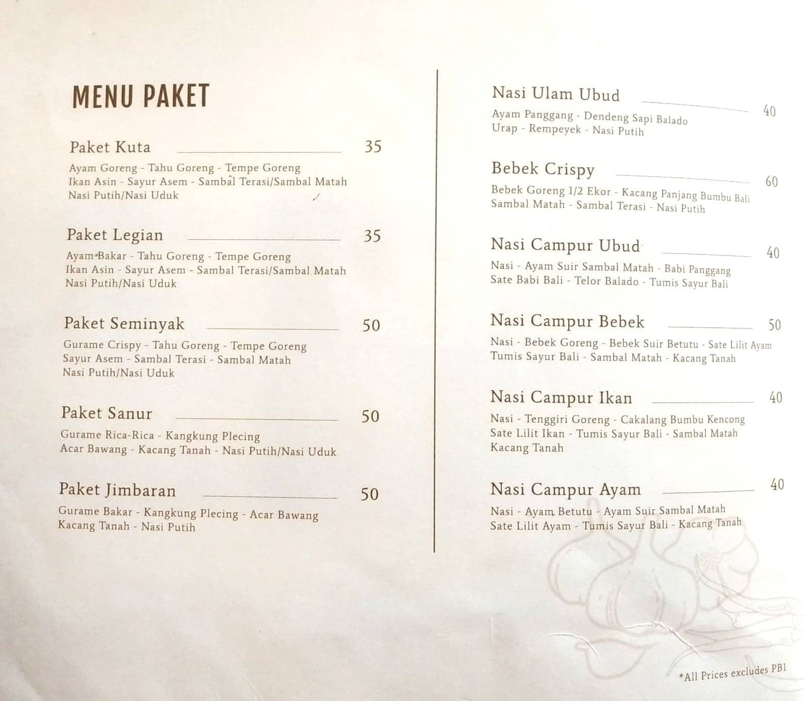 Menu at Little Ubud restaurant, Jakarta, Green Ville